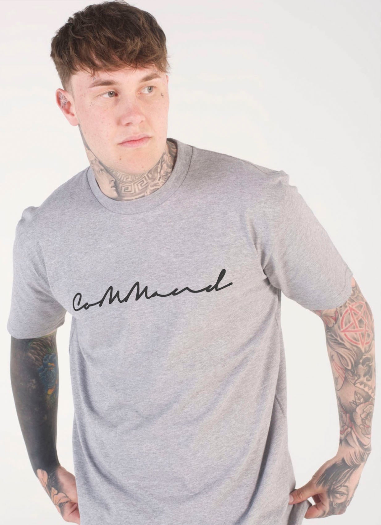 Cursive T-Shirt Grey | Grey T-Shirt | Mens Grey T-Shirt - Command Melbourne